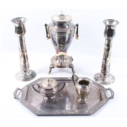 Wilcox Silver Plate Co Serving Set & Candle Sticks