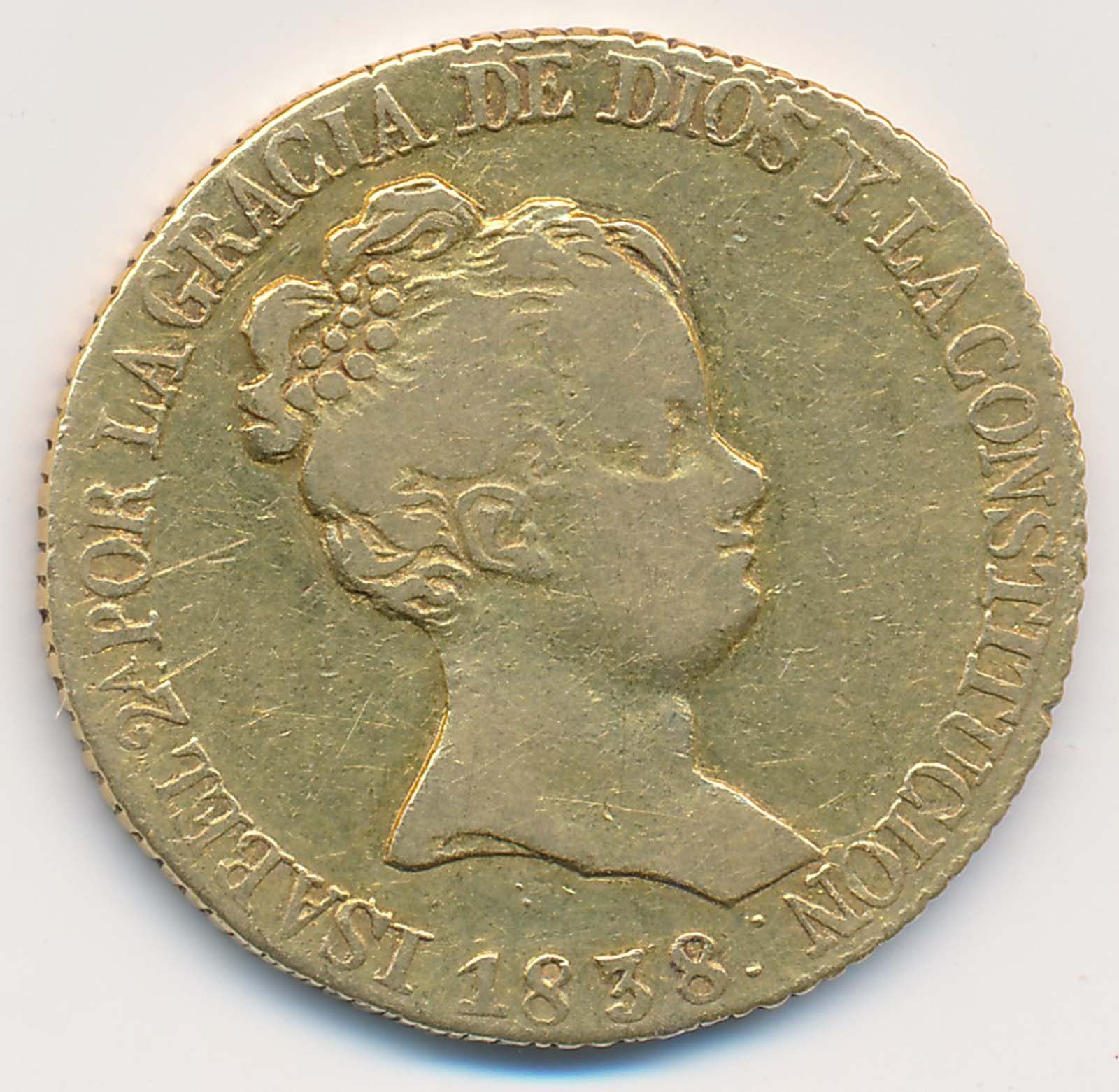 SPAIN RARE 1834B 80 Reales Gold Coin SPAIN RARE 1834B 80 Reales Gold Coin