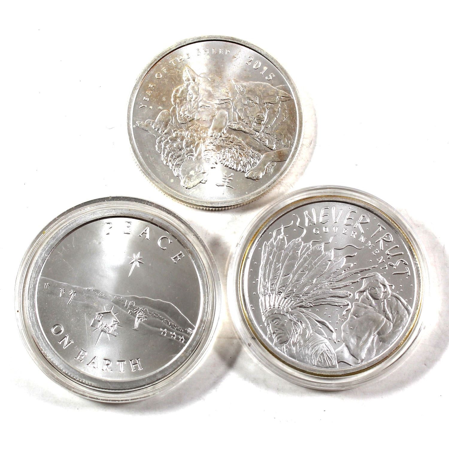 3 x 1oz Silver Shield .999 Fine Silver Rounds - 2013 Peace On Earth ...