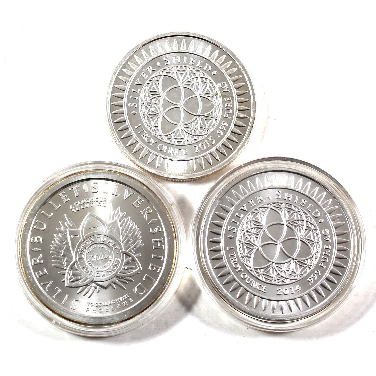 3 x 1oz Silver Shield .999 Fine Silver Rounds - 2013 Peace On Earth ...