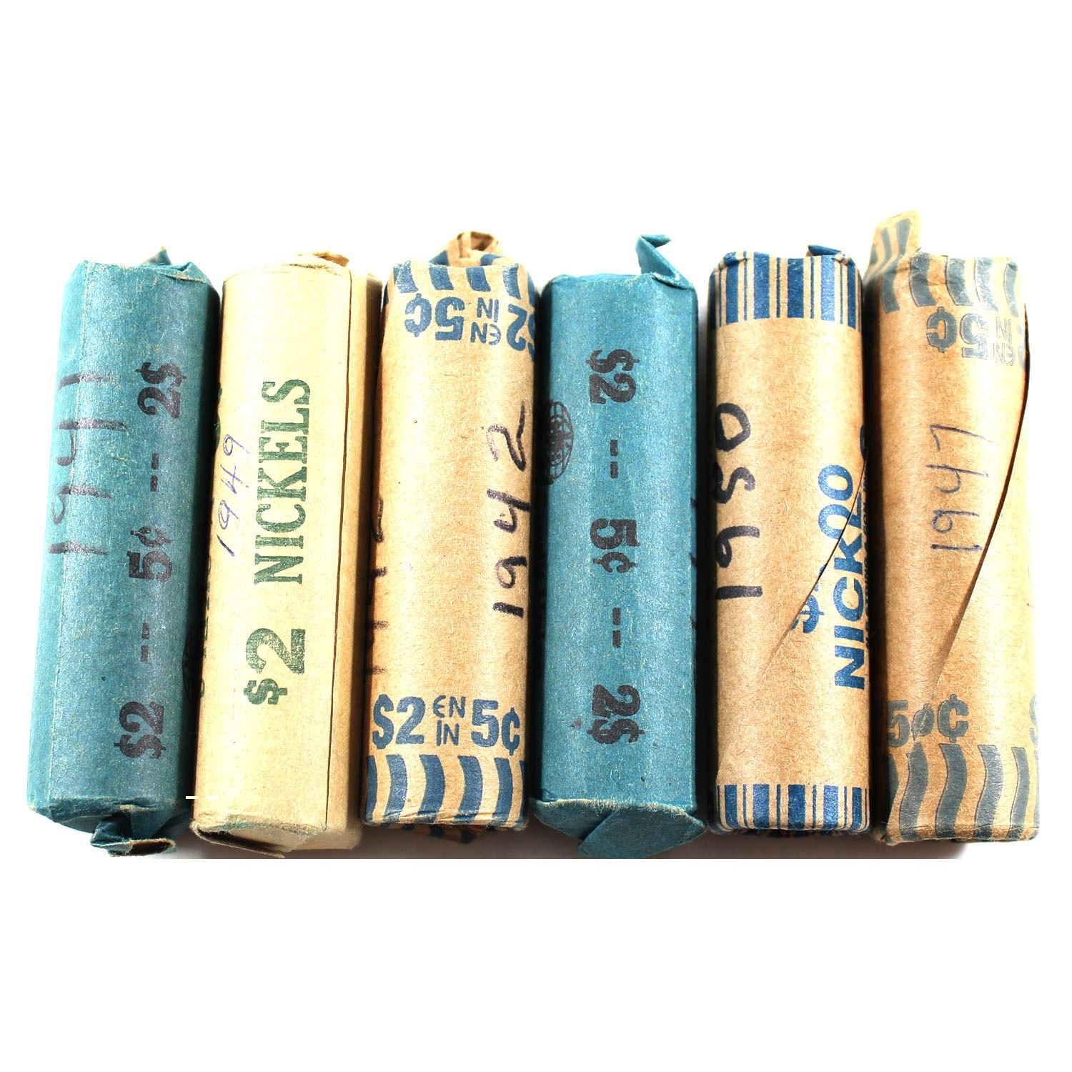 *Canada 5-cents Roll Lot - 1940, 1941, 1942, 1947, 1949 & 1950. 6 Rolls.