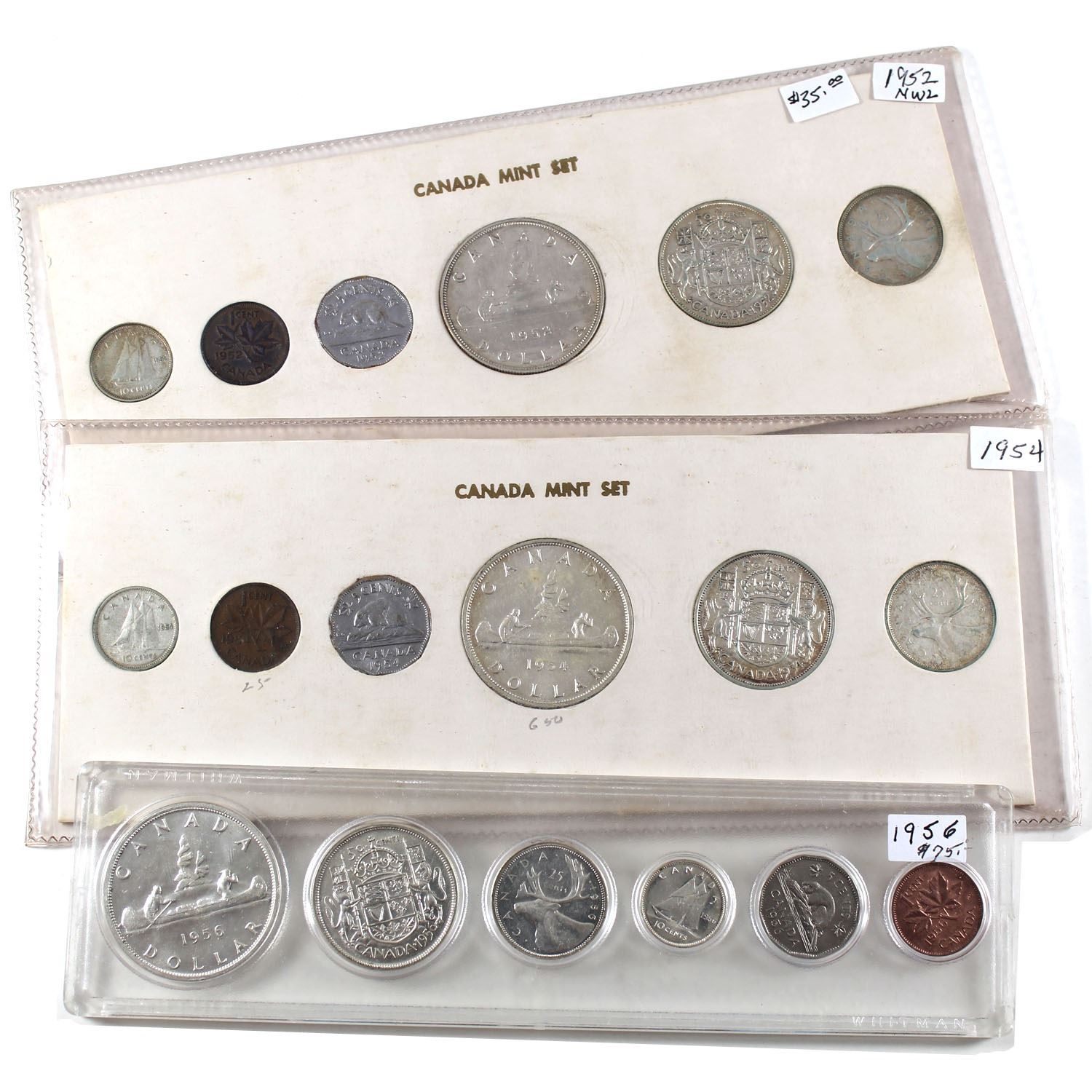 1952, 1954 & 1956 Canada 6-coin Silver Year Sets. 3pcs.