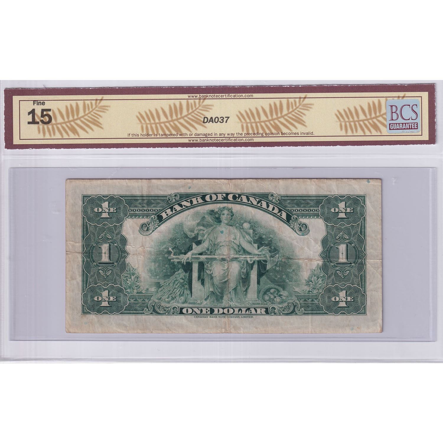 1935 $1 BC-1, Bank of Canada, Osborne-Towers, English, Series A, Check Letter D, S/N: A1782639, BCS