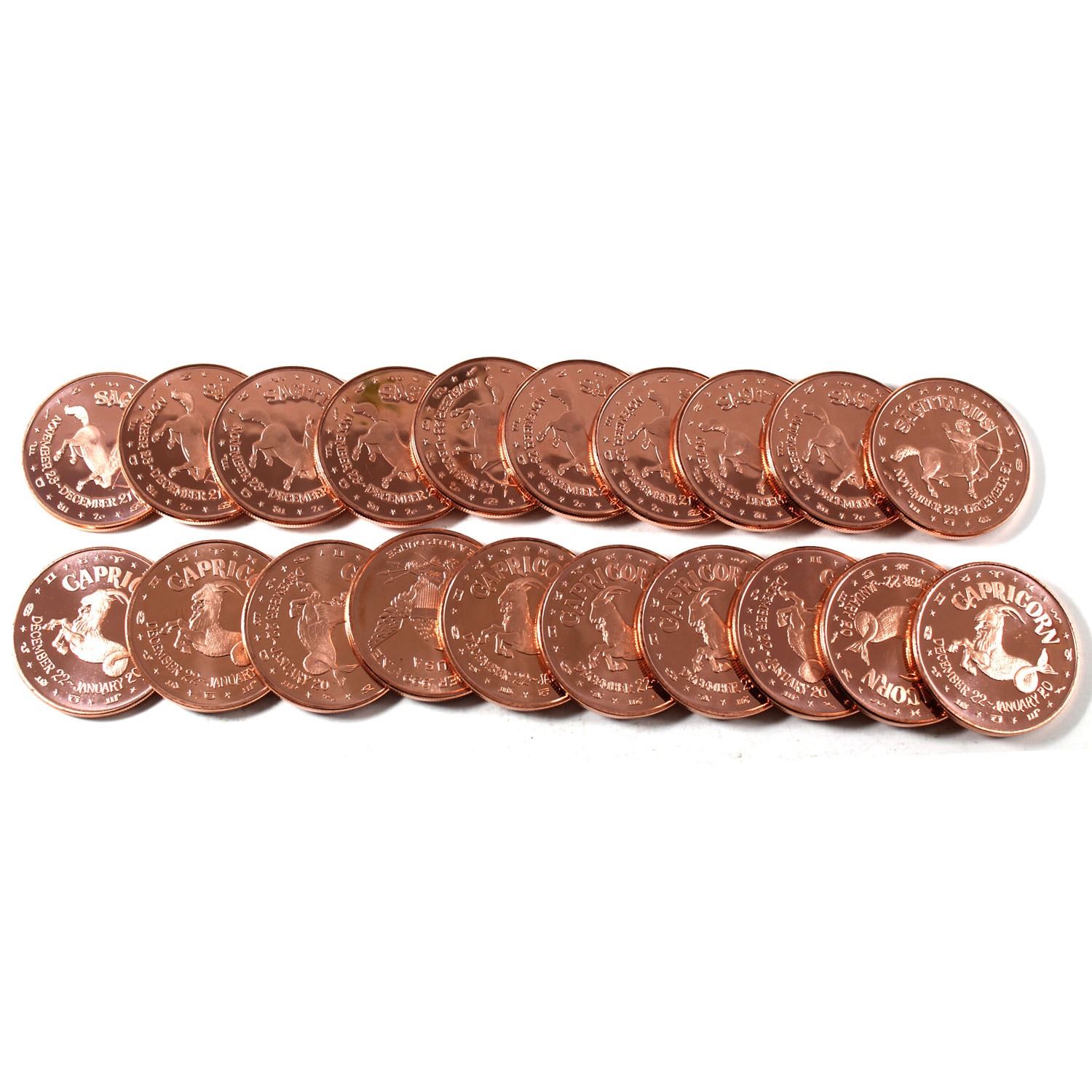 * 20x 1oz .999 Fine Copper Rounds in Tube - 10x Capricorn & 10x ...