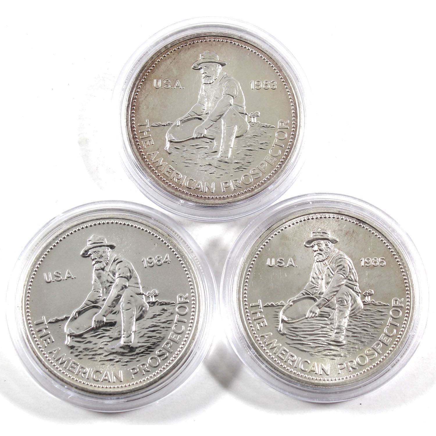 1983, 1984 & 1985 Engelhard 'The American Prospector' 1oz .999 Fine ...