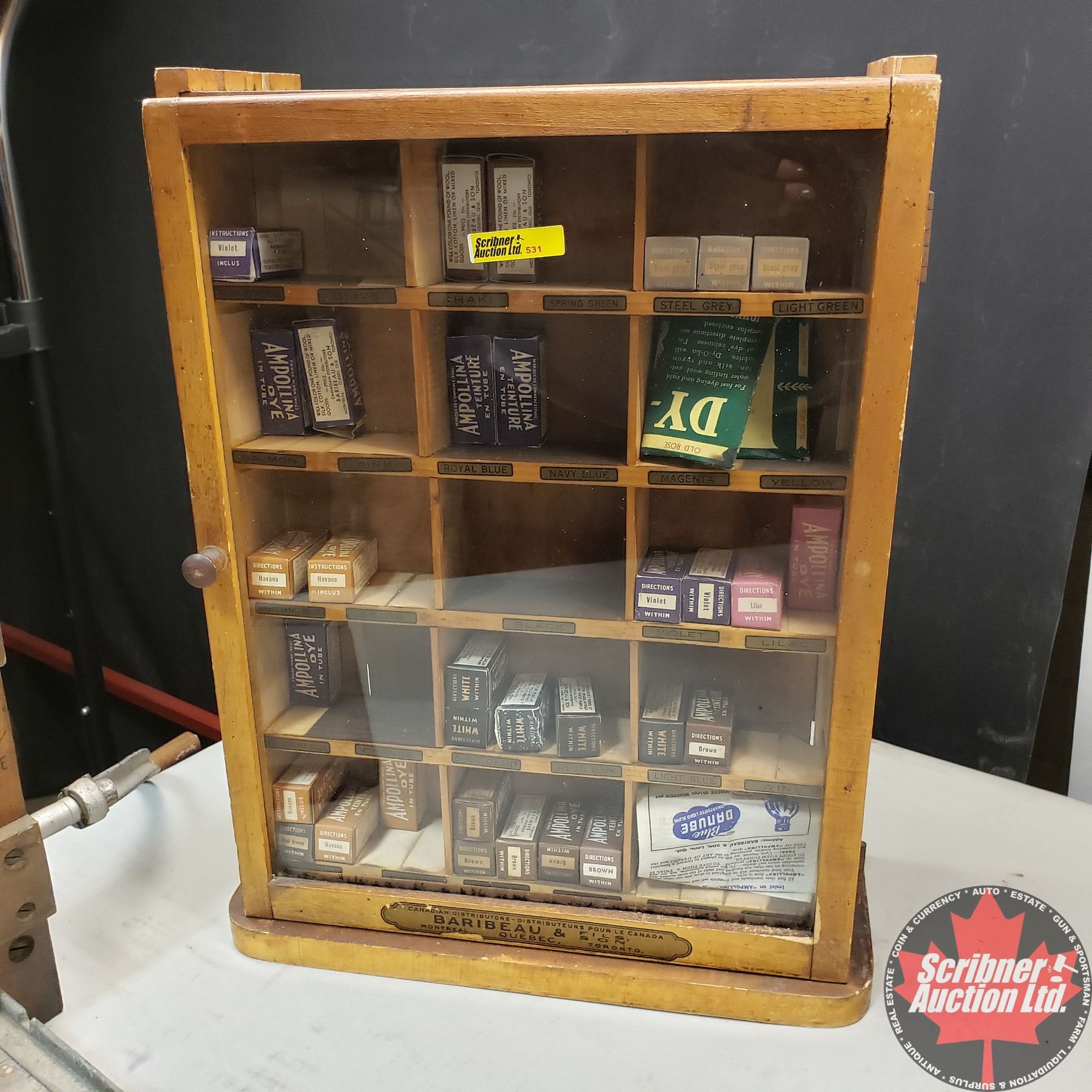 Baribeau & Son Fabric Dye Counter Top Store Display - Glass Front w ...