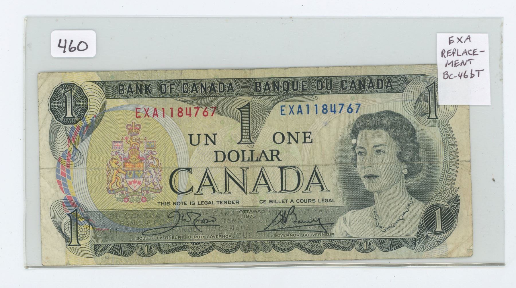 1973 $1 Replacement note. EXA prefix. VG-8.