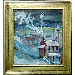 Jos. (Joseph) Barrett oil on canvas titled on reverse "Farm House in ...