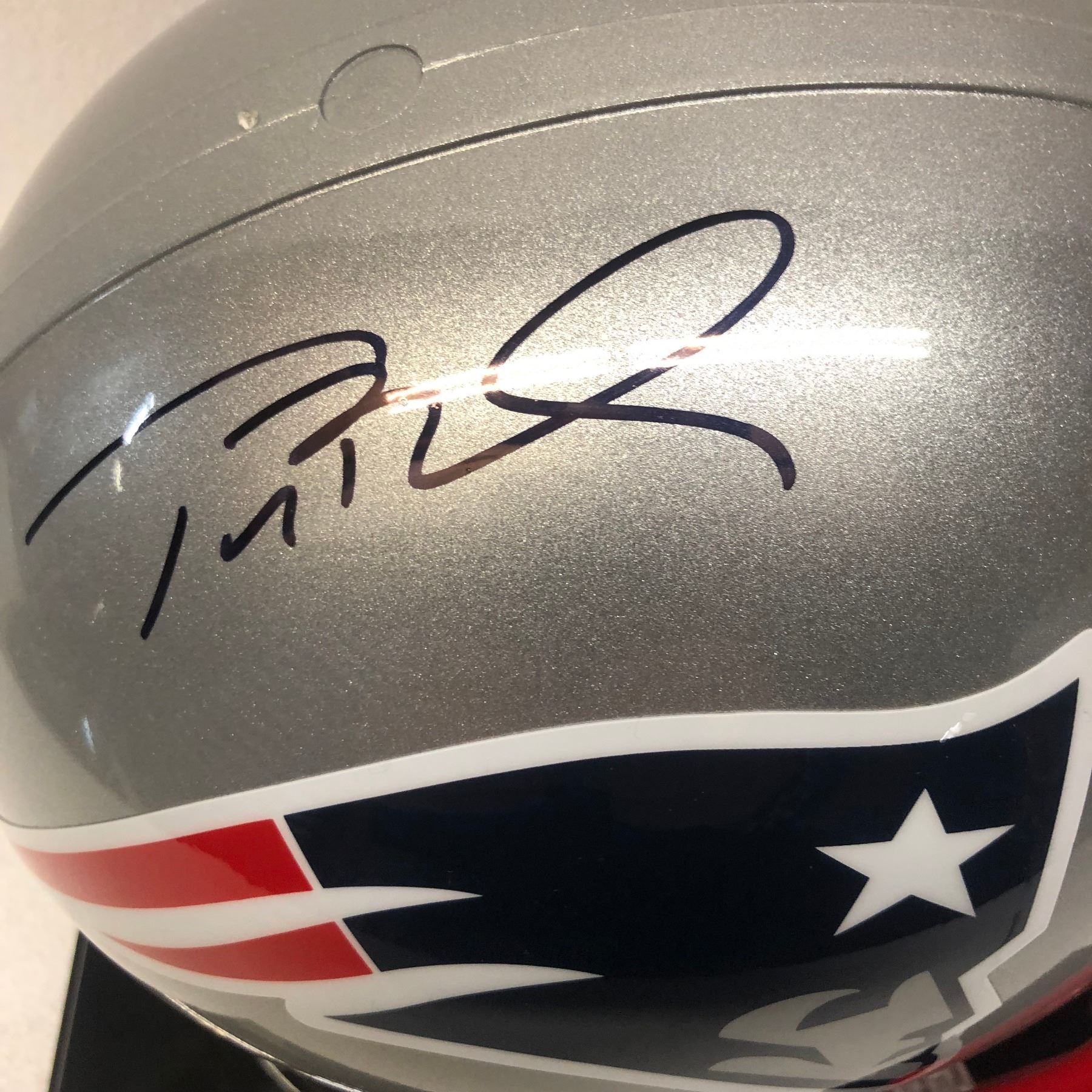 Tom Brady Signed Football Helmet, 6x Super Bowl Champion Display