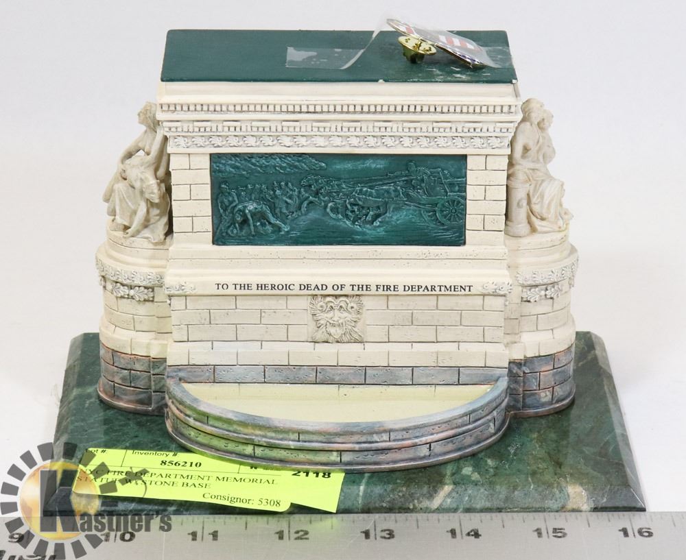 NYC FIRE DEPARTMENT MEMORIAL STATUE W/ STONE BASE