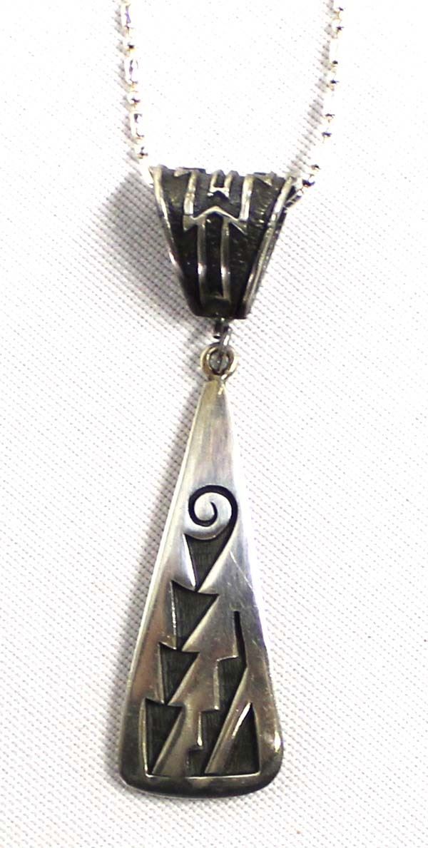 Hopi Sterling Silver Overlay Pendant Necklace by Michael Sockyma