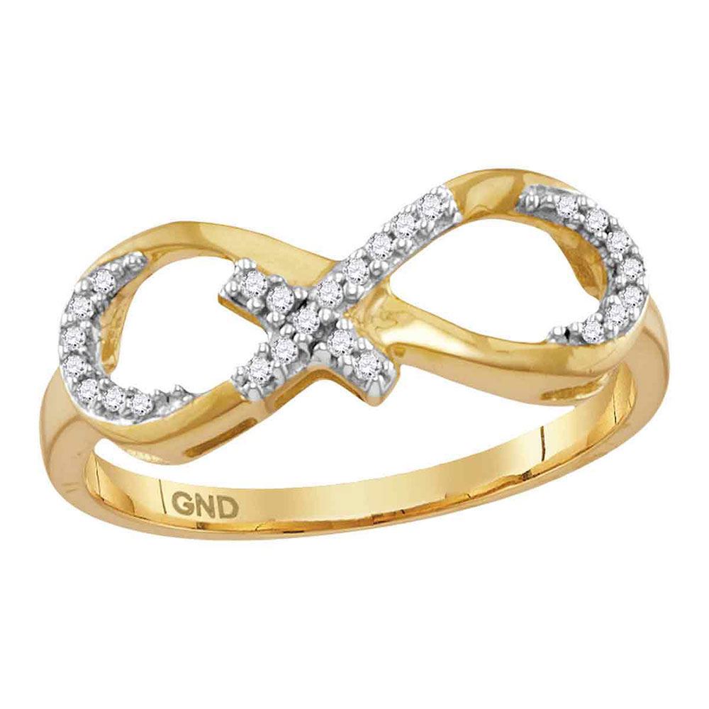 Diamond Infinity Cross Band Ring 1/10 Cttw 10kt Yellow Gold
