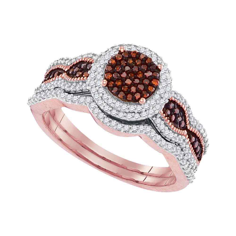 Round Red Color Enhanced Diamond Bridal Wedding Engagement Ring Band ...