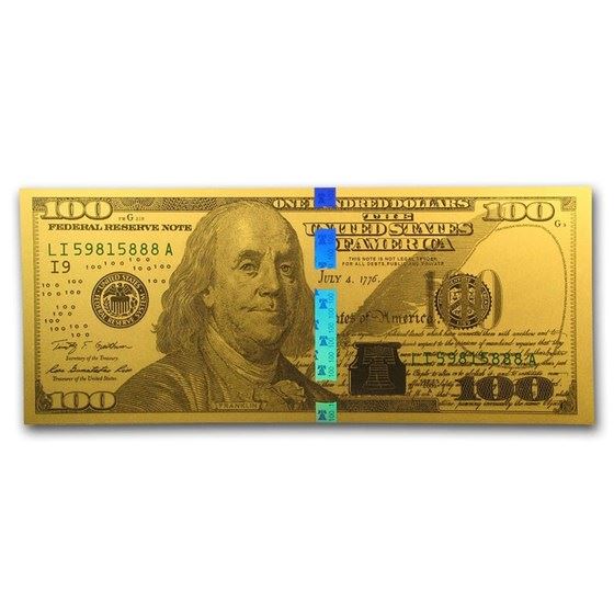 1 gram Gold Note - $100 Replica (Benjamin Franklin Design\, 24K)