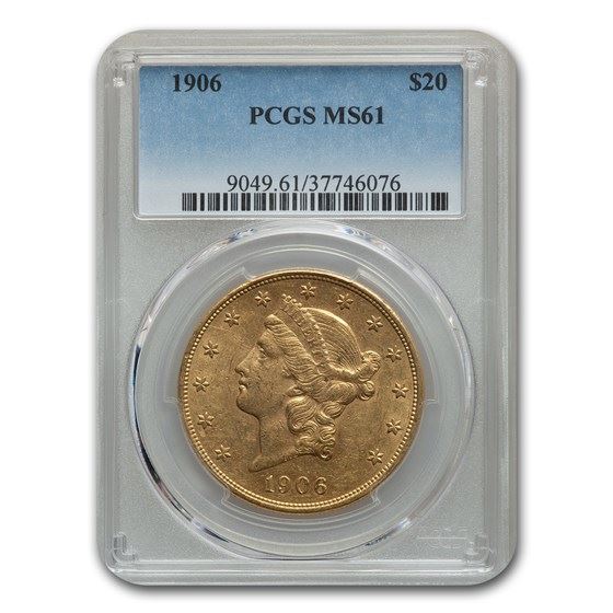 1906 $20 Liberty Gold Double Eagle MS-61 PCGS