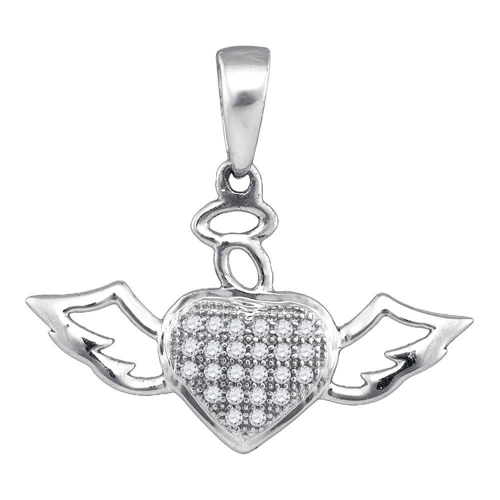 Diamond Heart Angel Pendant 1/10 Cttw 10kt White Gold