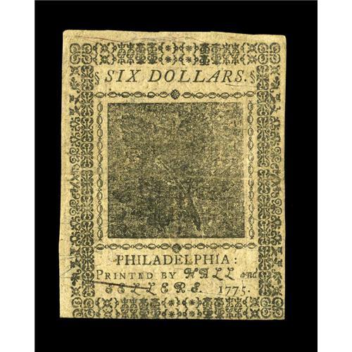 Continental Currency November 29, 1775 $6 About New. A Continental ...