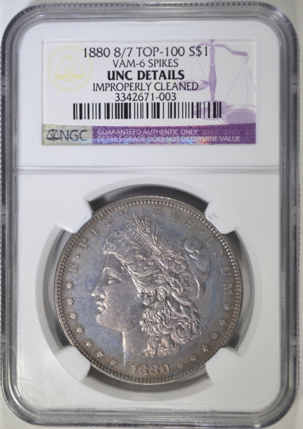 1880 8/7 TOP 100 MORGAN DOLLAR NGC UNC DETAILS