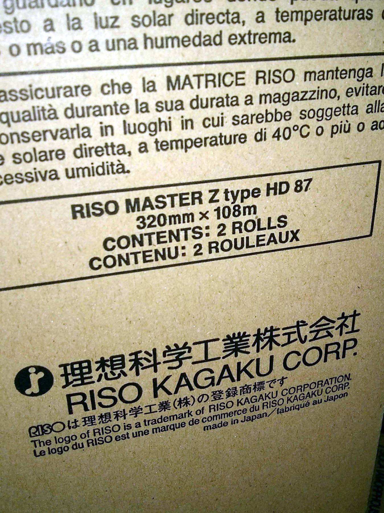 RISO S-2632 MASTER Z TYPE HD 87 / APPROX. $100.00 NEW