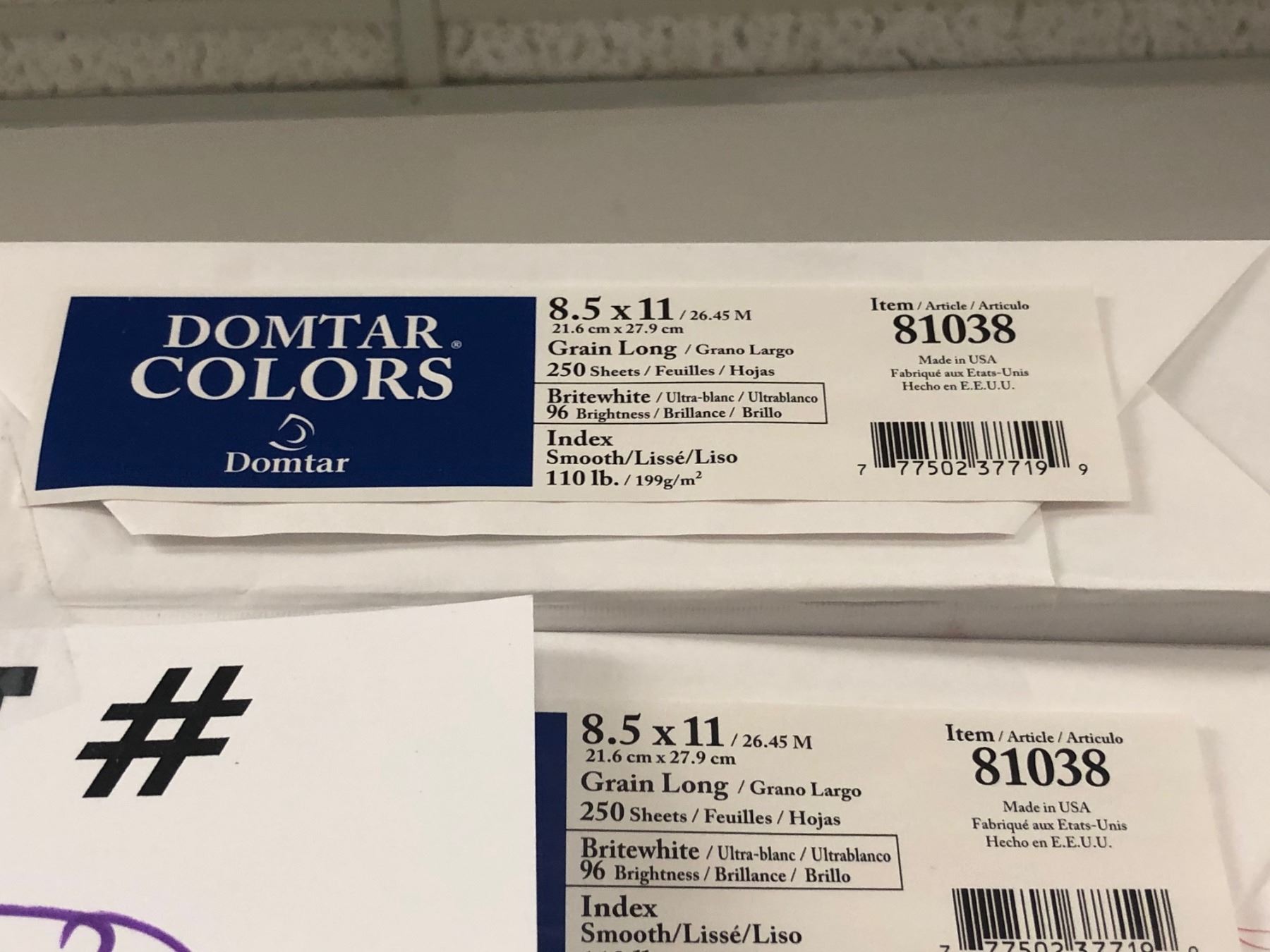 DOMTAR 8.5 X 11 BRIGHT WHITE 110# PAPER, 250 SHEETS / APPROX. $12.OO ...
