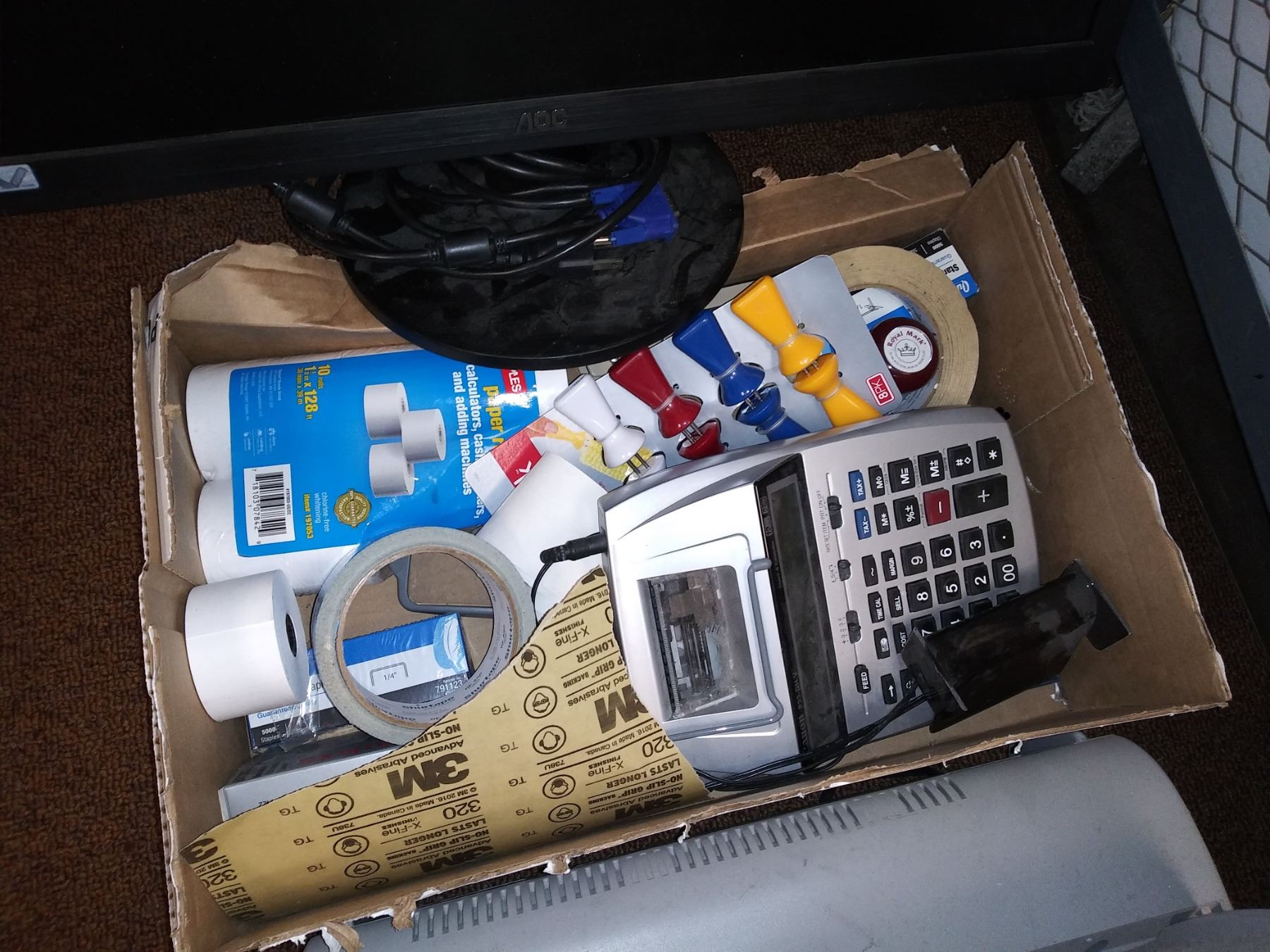 ELECTRIC TYPEWRITER, AOC MONITOR, ADDING MACHINE, PAPER ROLLS