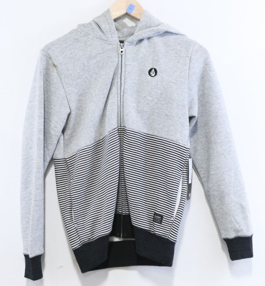 VOLCOM LIGHT GREY & STRIPED YOUTH ZIP UP HOODIE
