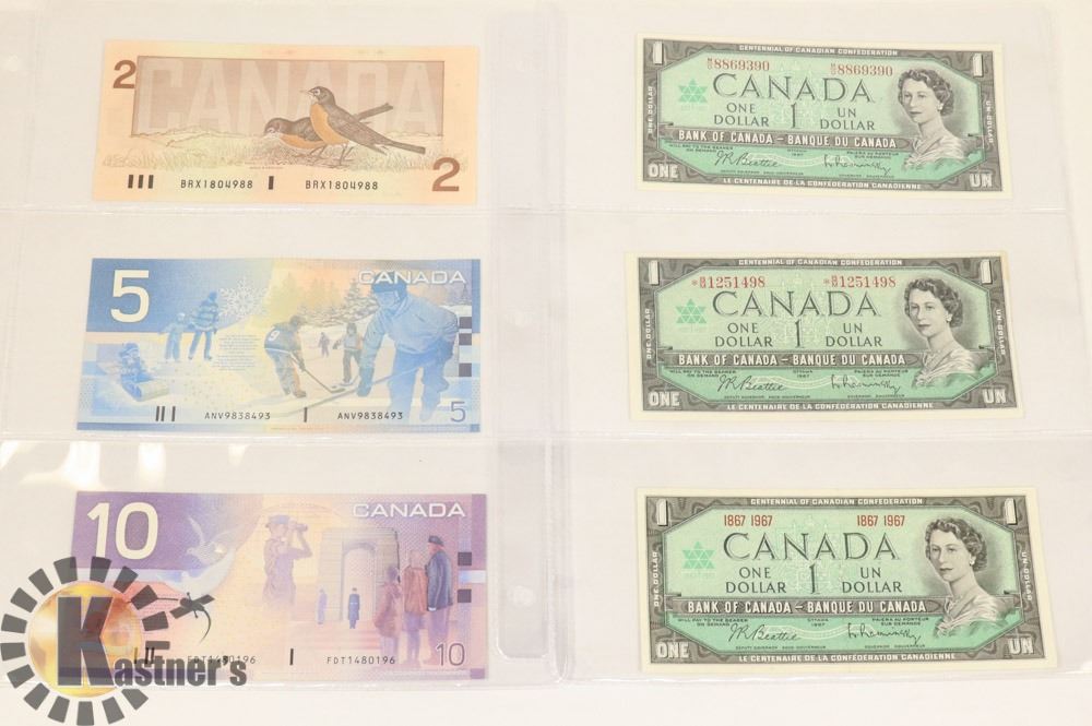 LOT OF 6 VARIOUS CANADIAN BANK NOTES.