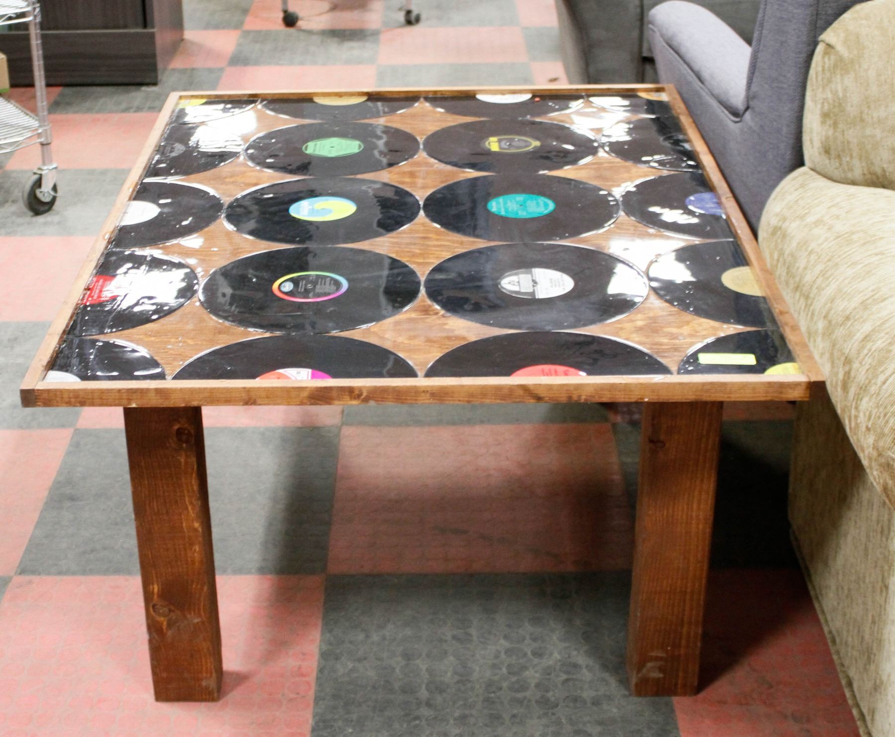 CUSTOM MADE VINYL RECORD TOP COFFEE TABLE 50"X37".