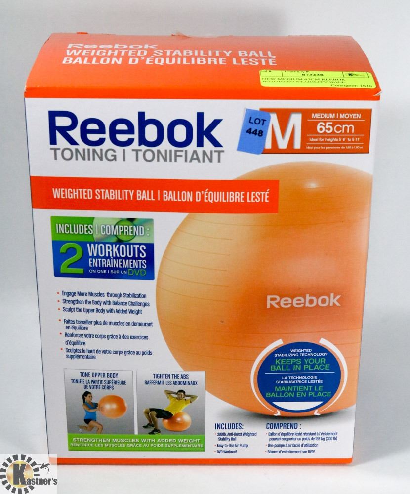 NEW MEDIUM 65CM REEBOK WEIGHTED STABILITY BALL