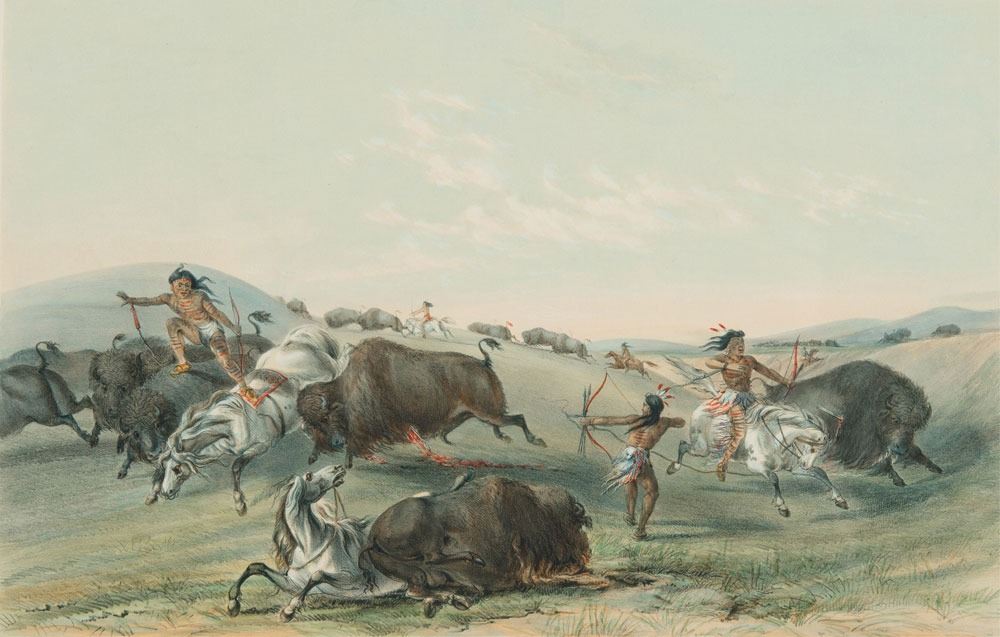 George Catlin - Catching the Wild Horse & Buffalo Hunt, Chase