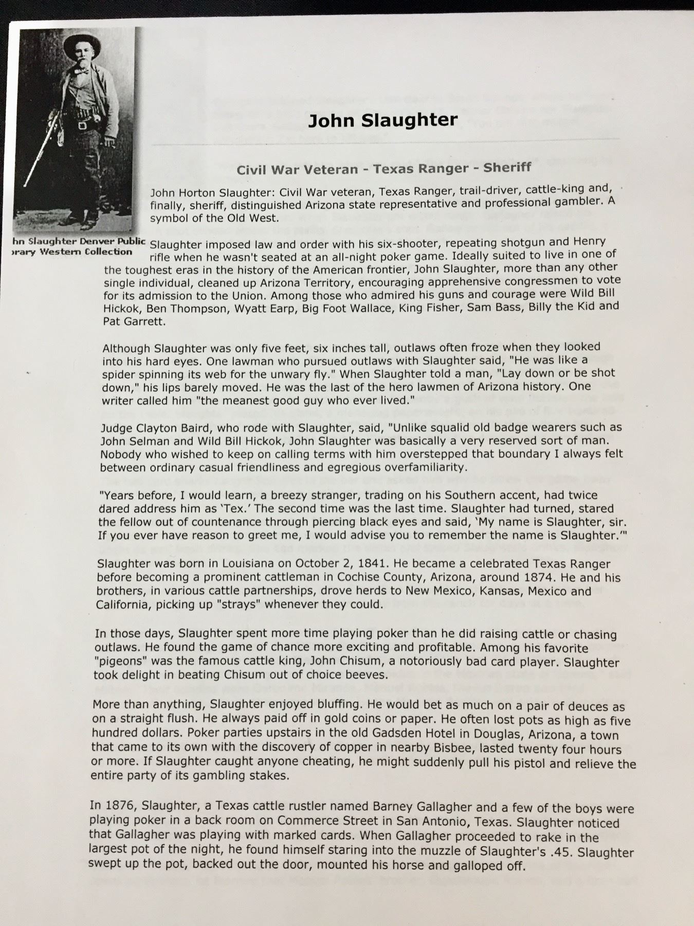 Historic John Slaughter Letter