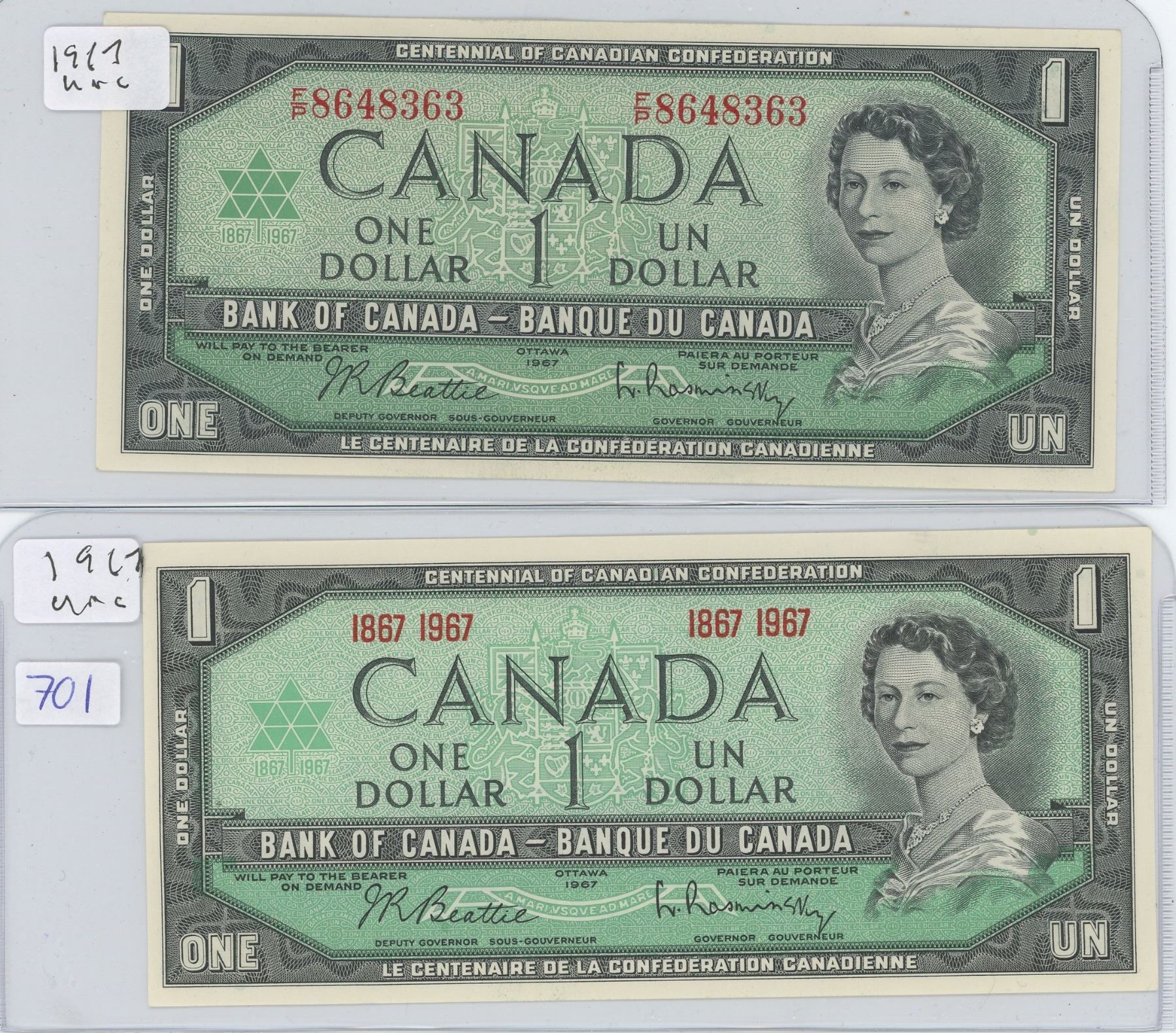 2 1967 Canadian 1 Dollar Bills Uncirculated Schmalz Auctions 2 1967 Canadian 1 Dollar Bills Uncirculated Schmalz Auctions