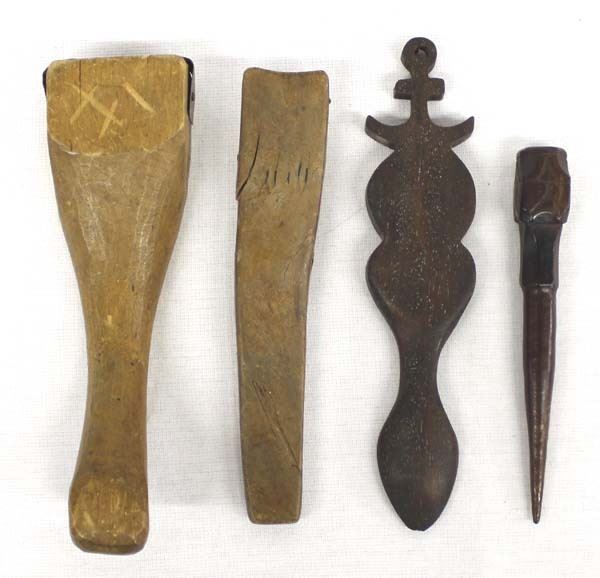4 Antique Carved Wood Tools