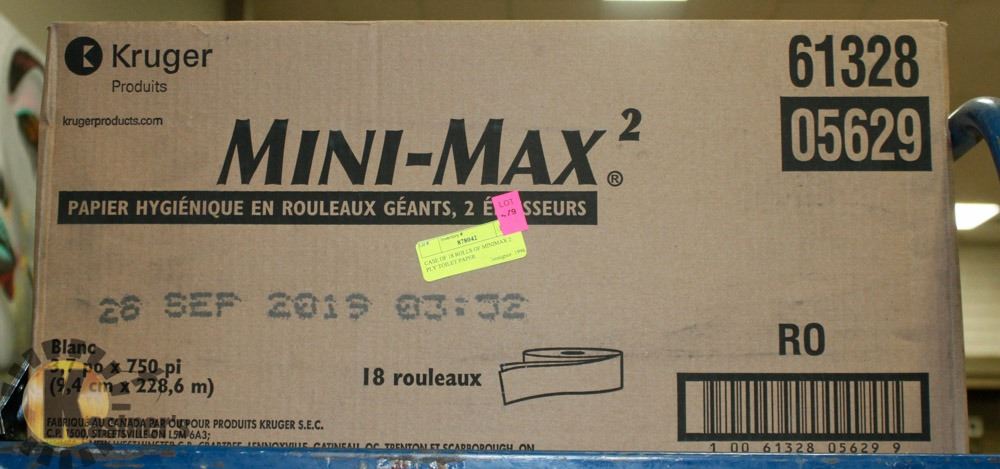 CASE OF 18 ROLLS OF MINIMAX 2 PLY TOILET PAPER