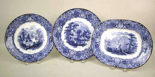 A SET OF ROYAL DOULTON FLOW BLUE "GENEVA" PATTERN DISHES
