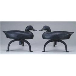 PAIR OF DUCK CAST IRON ANDIRONS BY LIBE