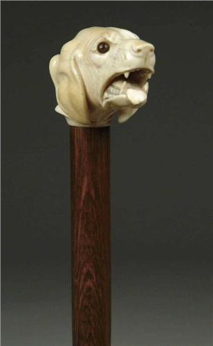 FINE CARVED IVORY DOG CANE