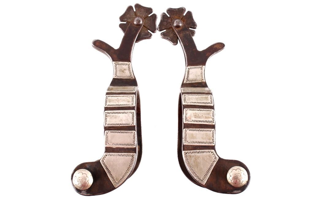 Oscar Crockett Silver Mounted Clover Rowel Spurs
