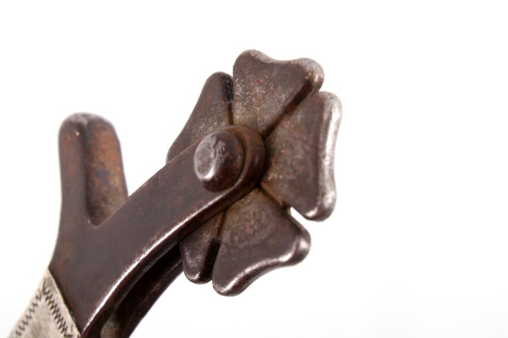 Oscar Crockett Silver Mounted Clover Rowel Spurs