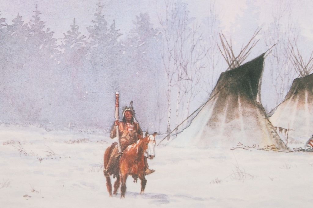 Framed Native American Lone Brave Portrait