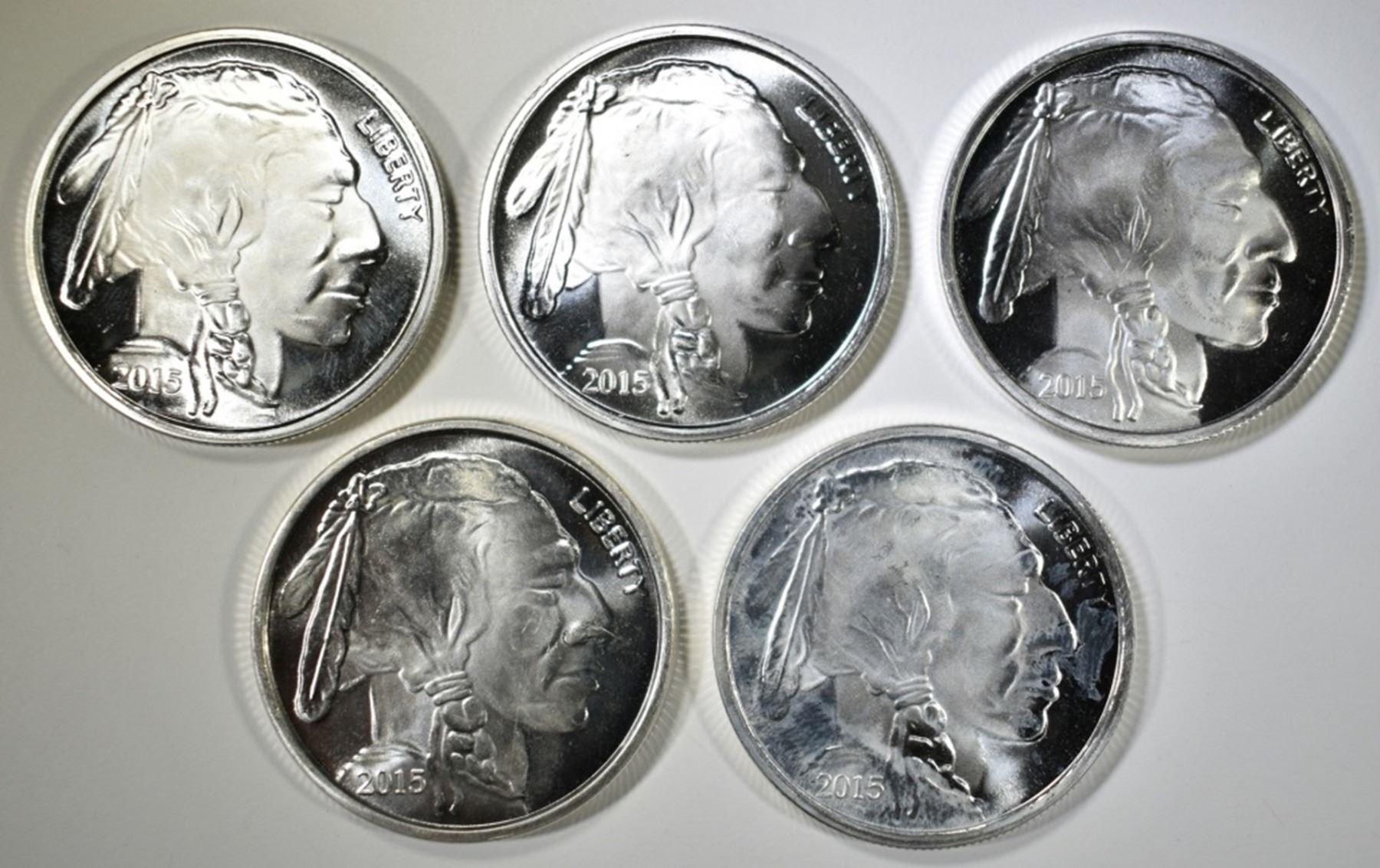 5-1oz .999 SILVER BUFFALO/INDIAN SILVER ROUNDS