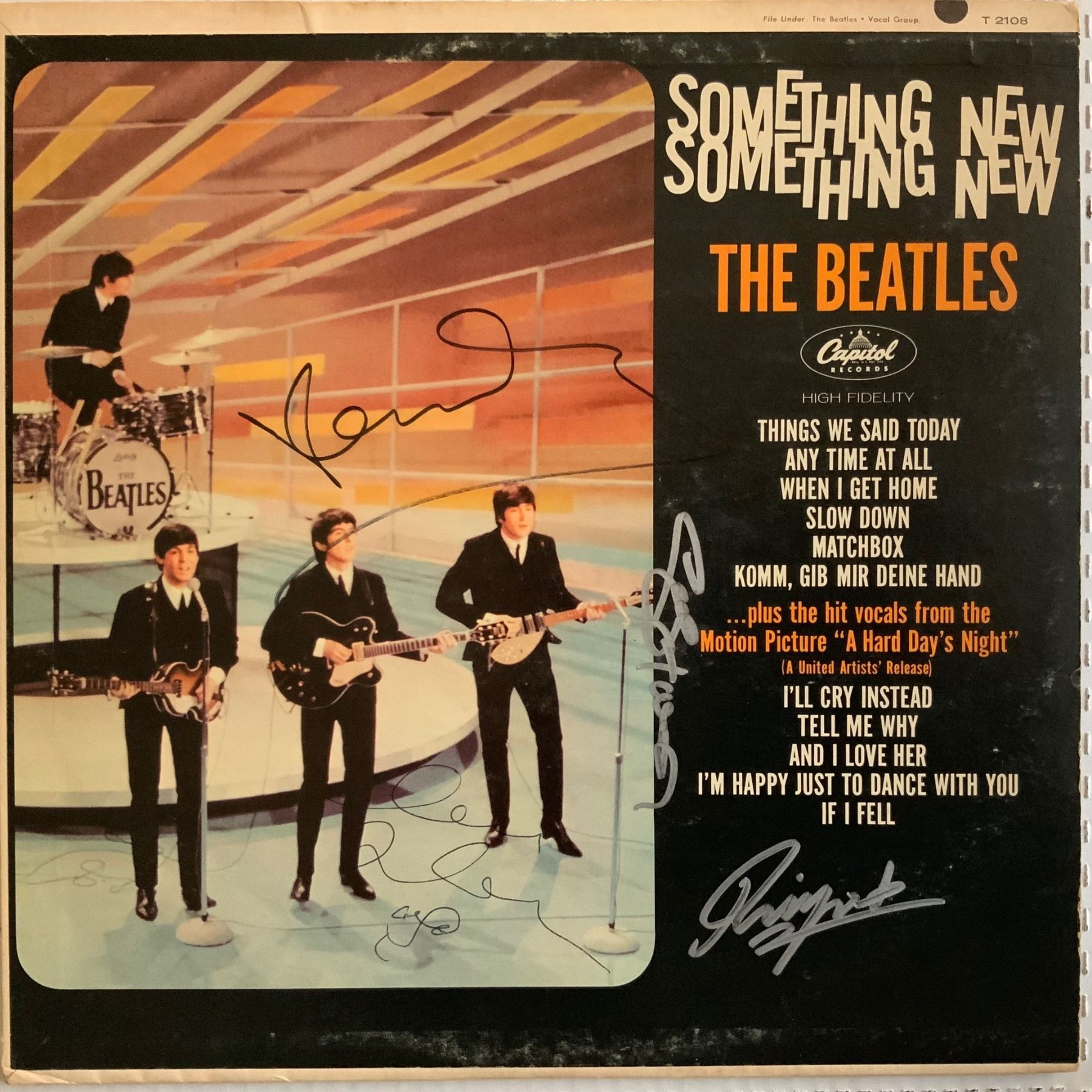 Signed Beatles Something New Album Cover