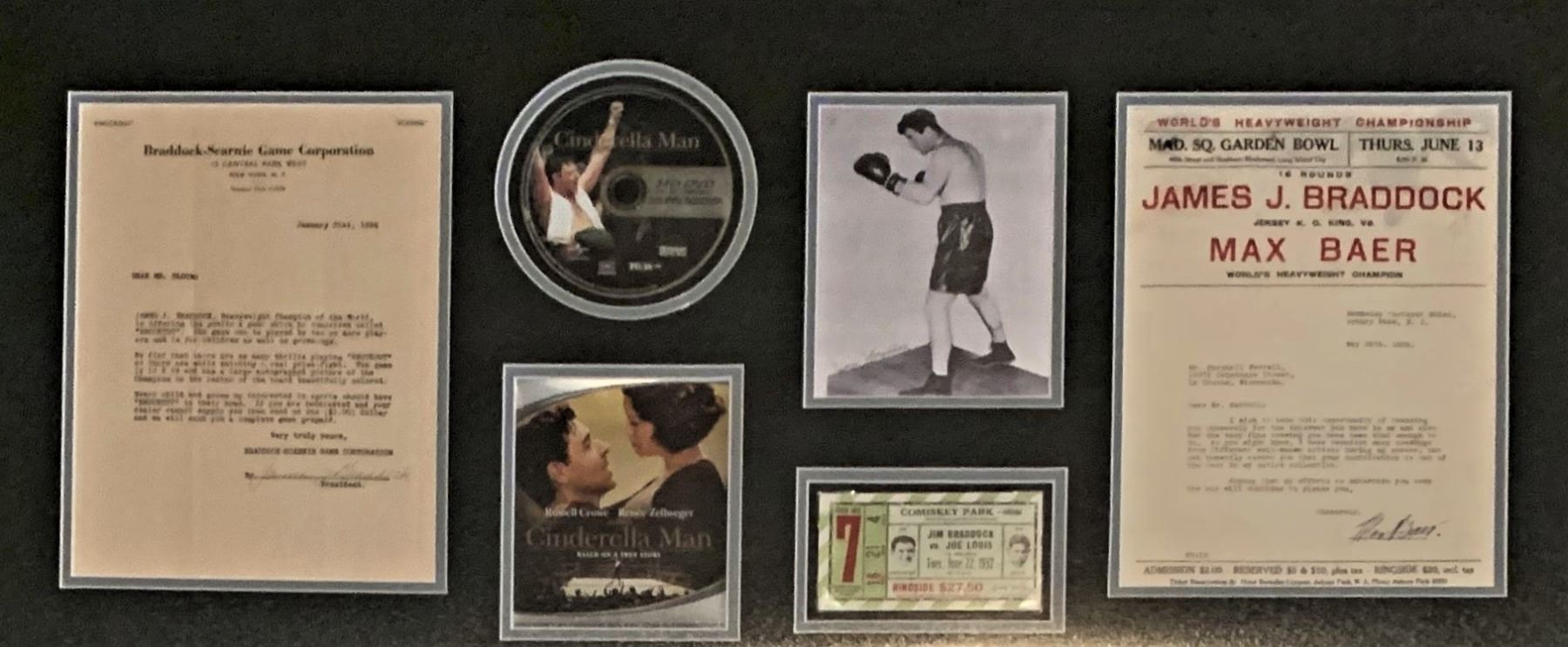 Signed & Framed James J. Braddock and Max Baer Letter and Contract
