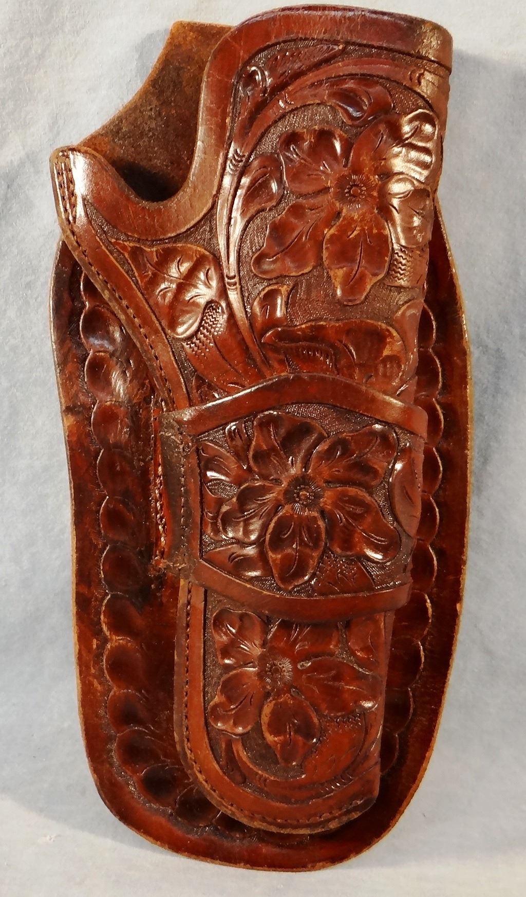 George Lawrence single loop holster, flower tooled