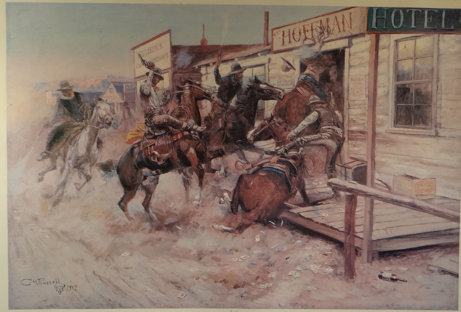 Russell, C. M. framed print, In Without Knocking, 24" x 24", open edition