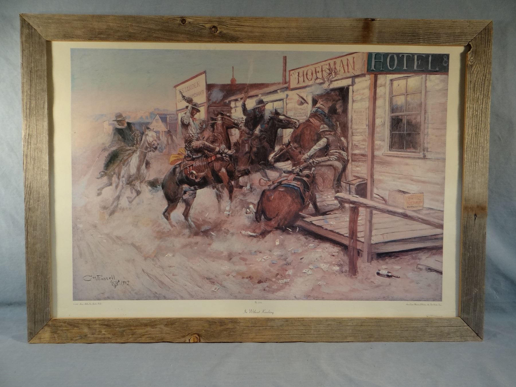 Russell, C. M. framed print, In Without Knocking, 24" x 24", open edition