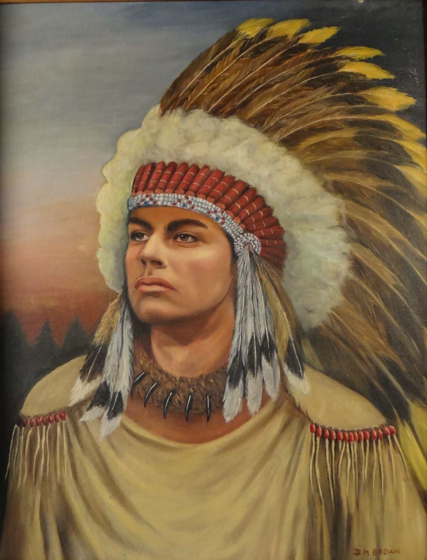 Indian brave, oil on board, 16" x 20", framed