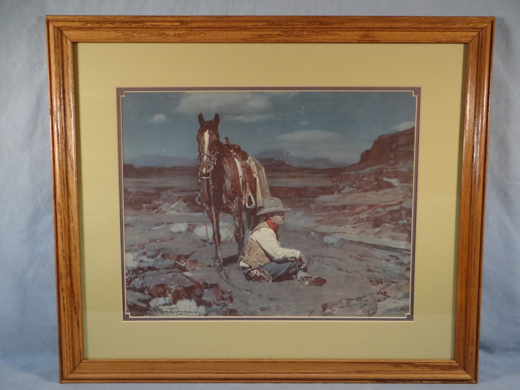 (3) Johnson, Frank Tenney vintage framed prints, Night On The Range ...