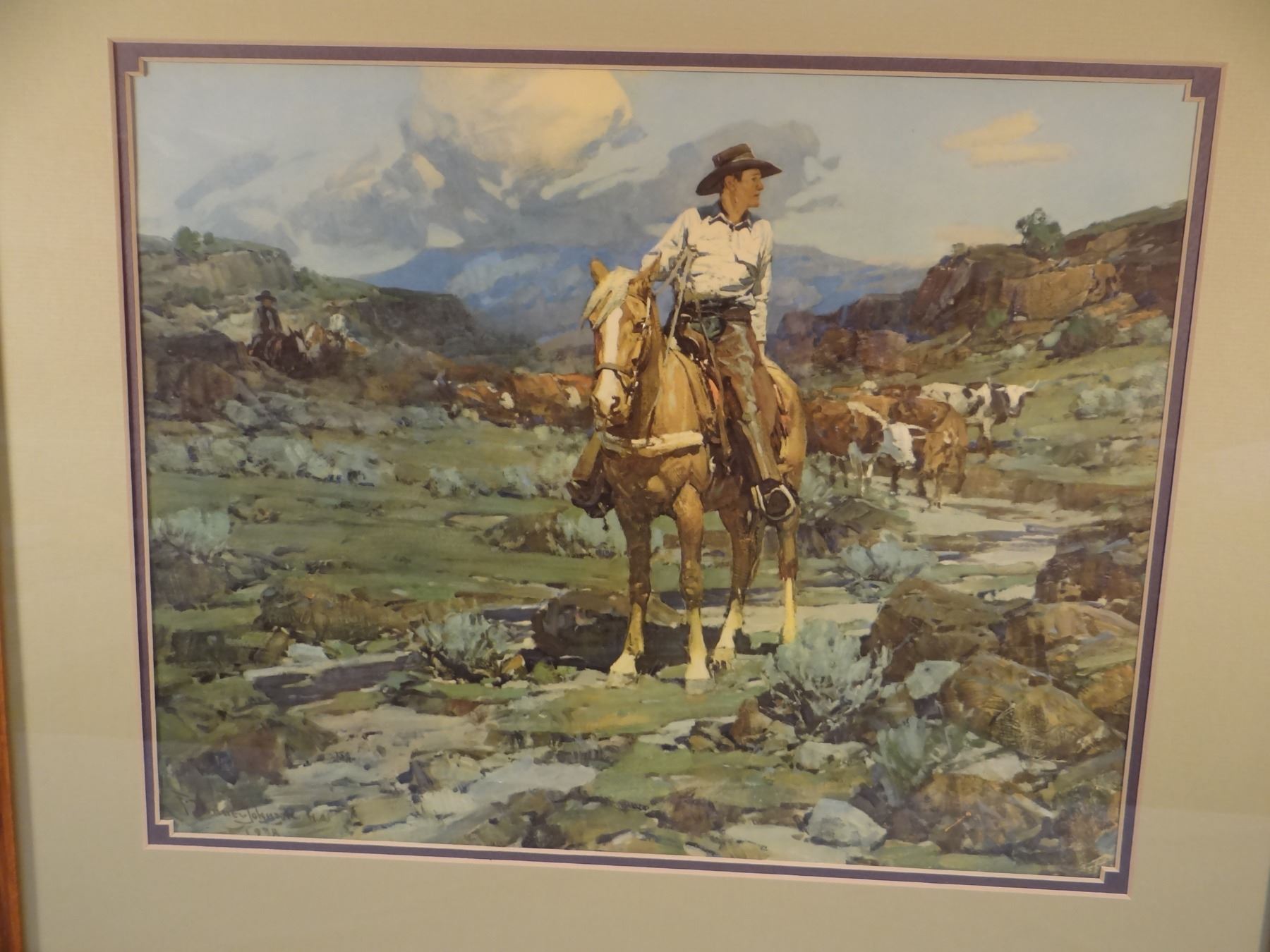 (3) Johnson, Frank Tenney vintage framed prints, Night On The Range ...