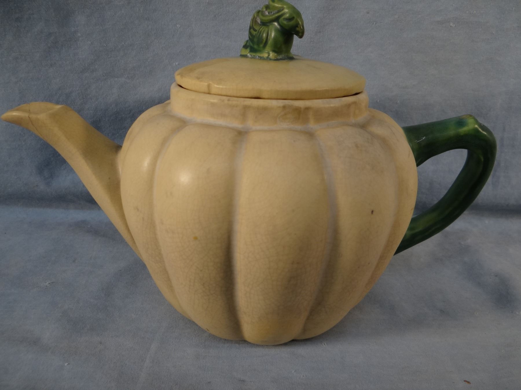 Weller pottery tea pot, repaired and 10" stonware bowl, no mark, near mint